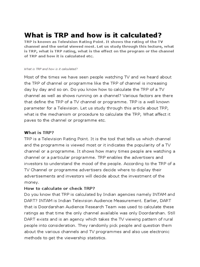 Understanding TRP: Calculation & Impact | PDF | Audience Measurement ...