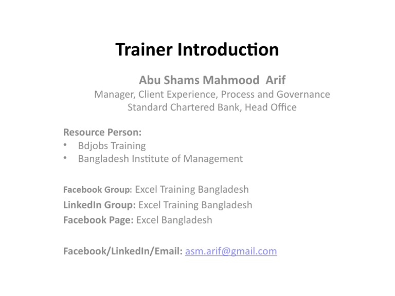 Excel Trainer Introduction | PDF