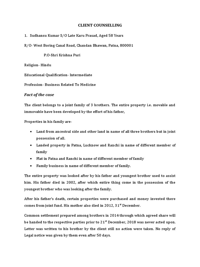 Client Counselling: Fact of The Case | PDF | Concurrent Estate | Civil ...