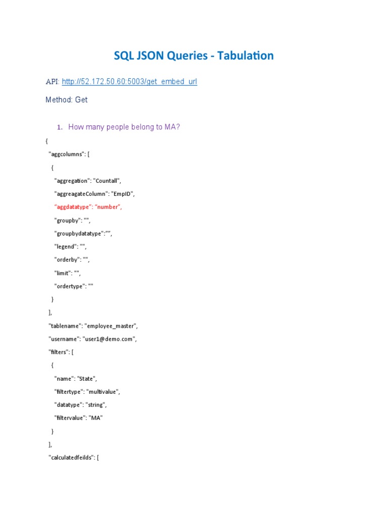 SQL JSON Queries - Tabulation: Api: Method: Get | PDF | String (Computer Science) | Data Type