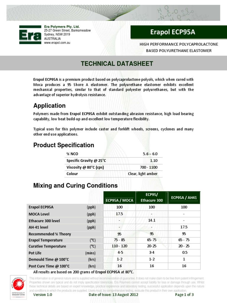 Erapol ECP95A: Technical Datasheet | PDF | Polyurethane | Young's Modulus