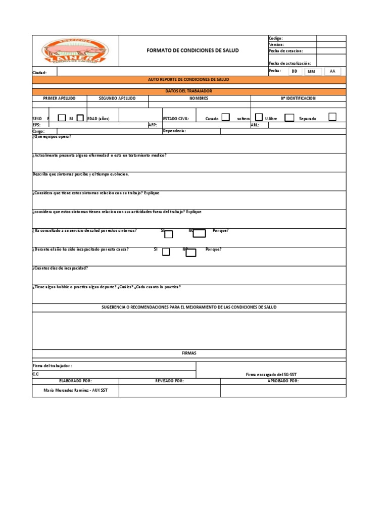 Formato de Condiciones de Salud | PDF | Medicina | Especialidades Medicas