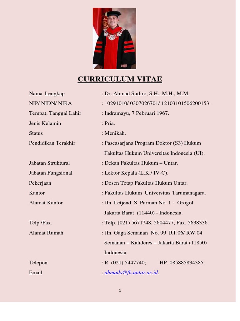 Profil Dr. Ahmad Sudiro, Dekan FH Untar | PDF