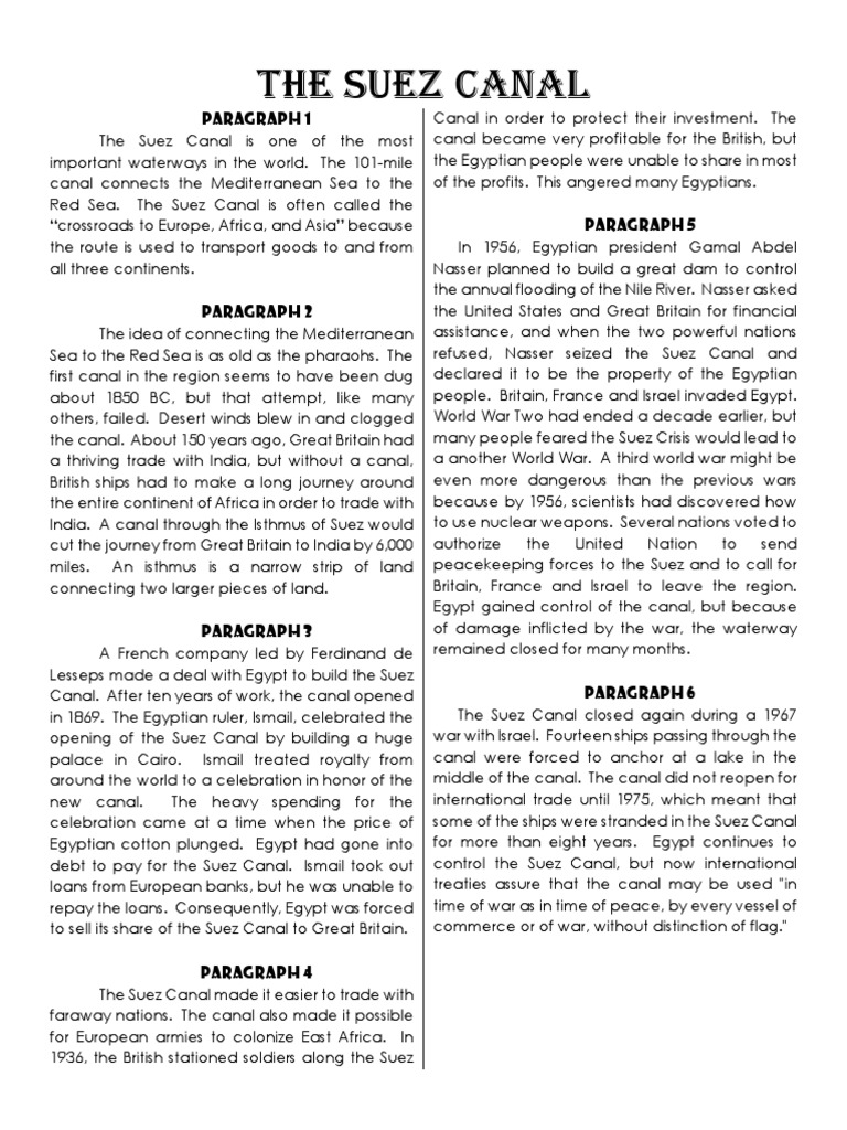 Suez Canal Reading Word PDF | Download Free PDF | Suez Canal | Suez Crisis
