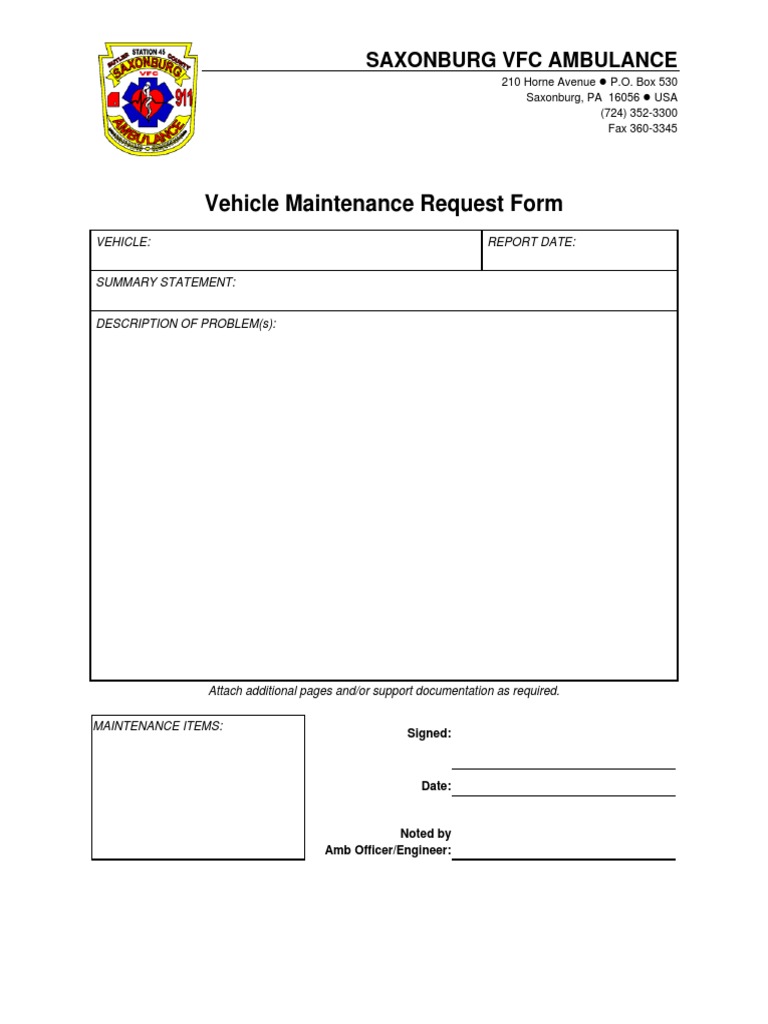 Vehicle Maintenance Request Form | PDF