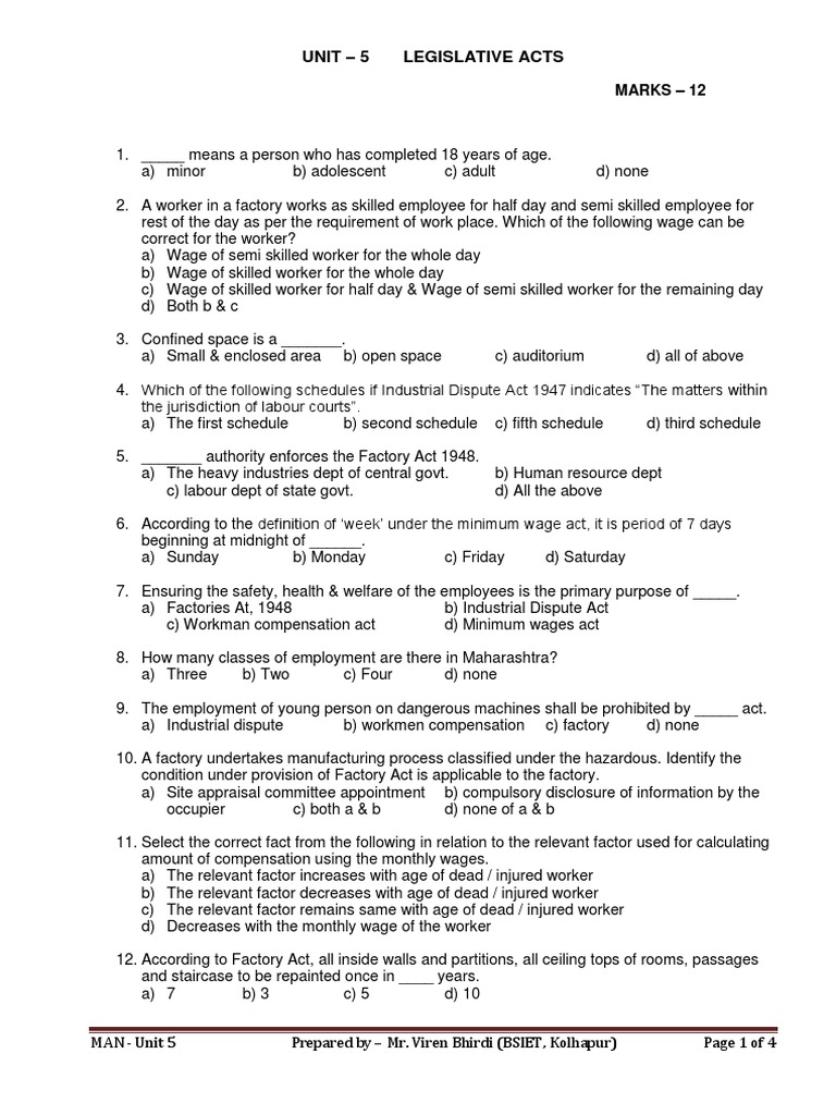 MAN - CH - 5 - MCQs | PDF | Employment | Wage