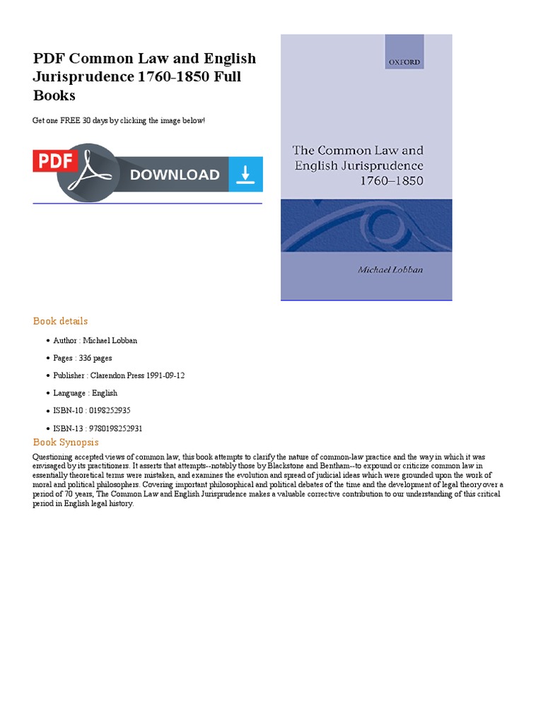 PDF Common Law and English Jurisprudence 1760-1850 Full Books | PDF ...