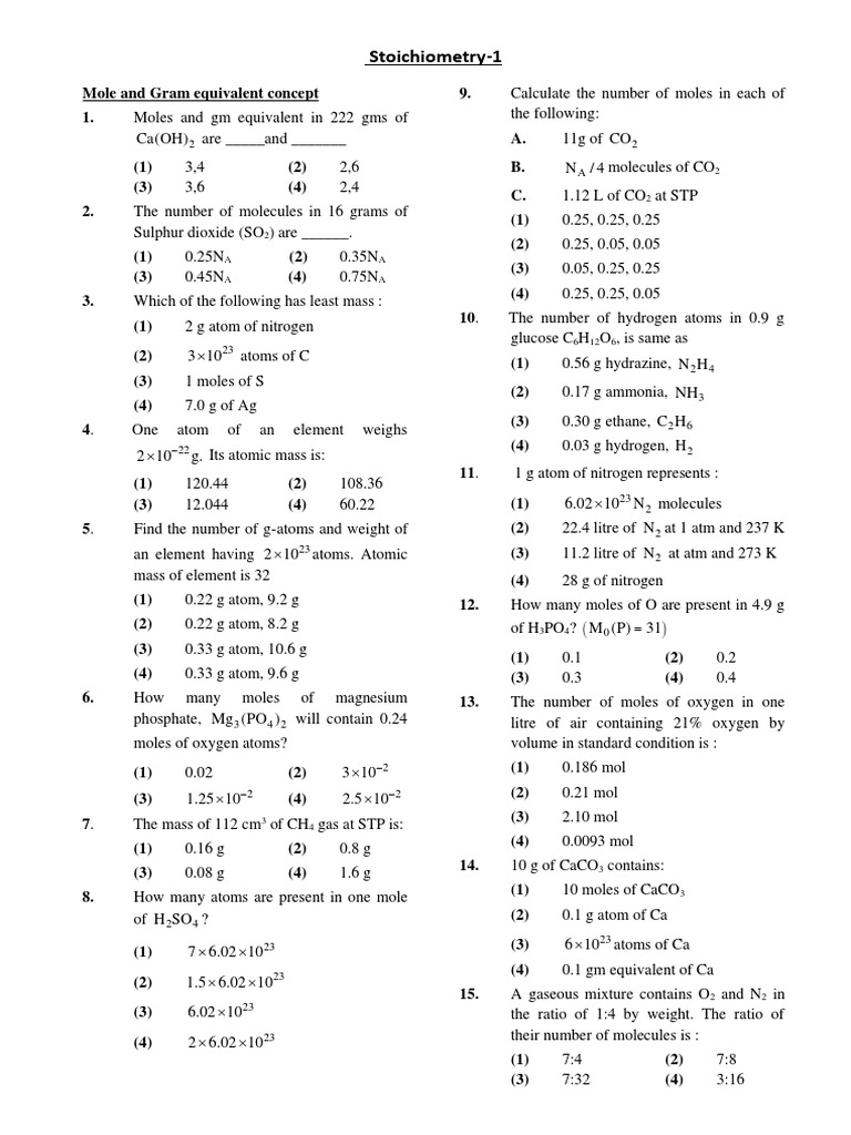Stoichiometry Tutorial 1 Questions PDF | Download Free PDF | Mole (Unit) | Chemical Substances