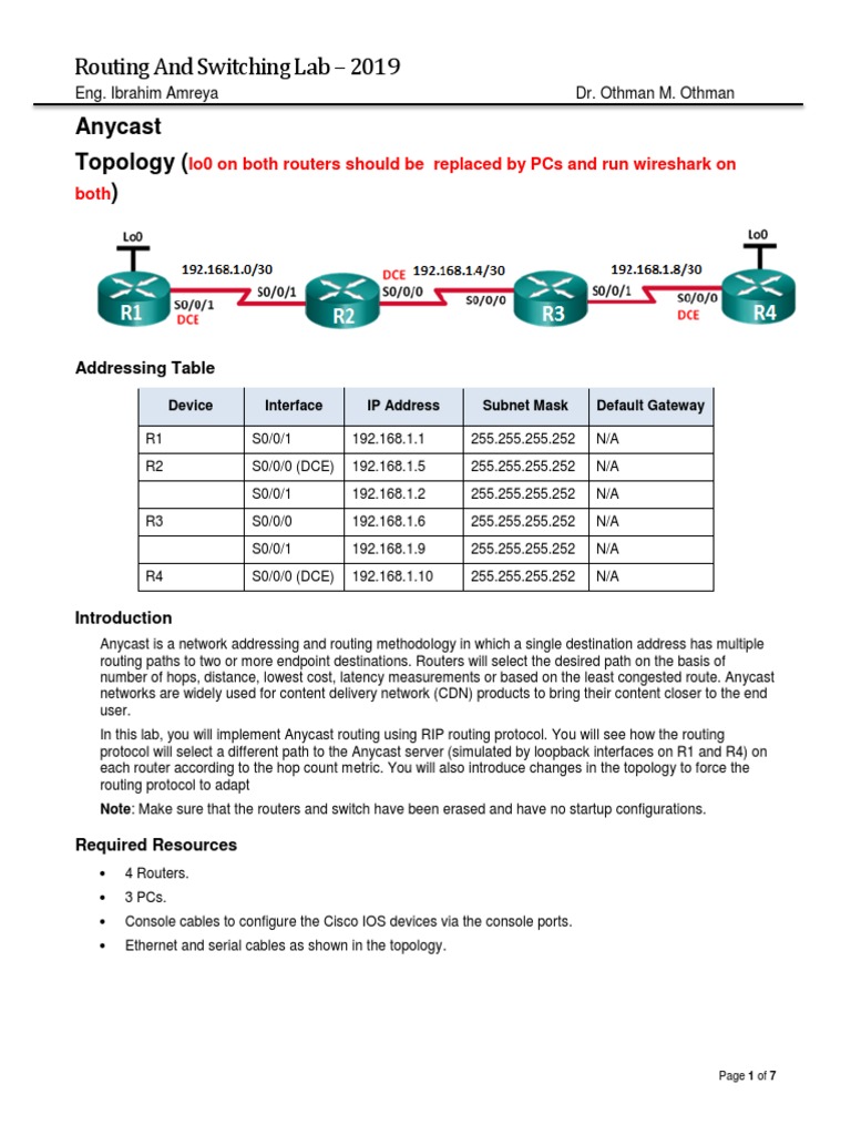 Routing and Switching Lab - 2019: Anycast Topology | PDF | Routing | I Pv6