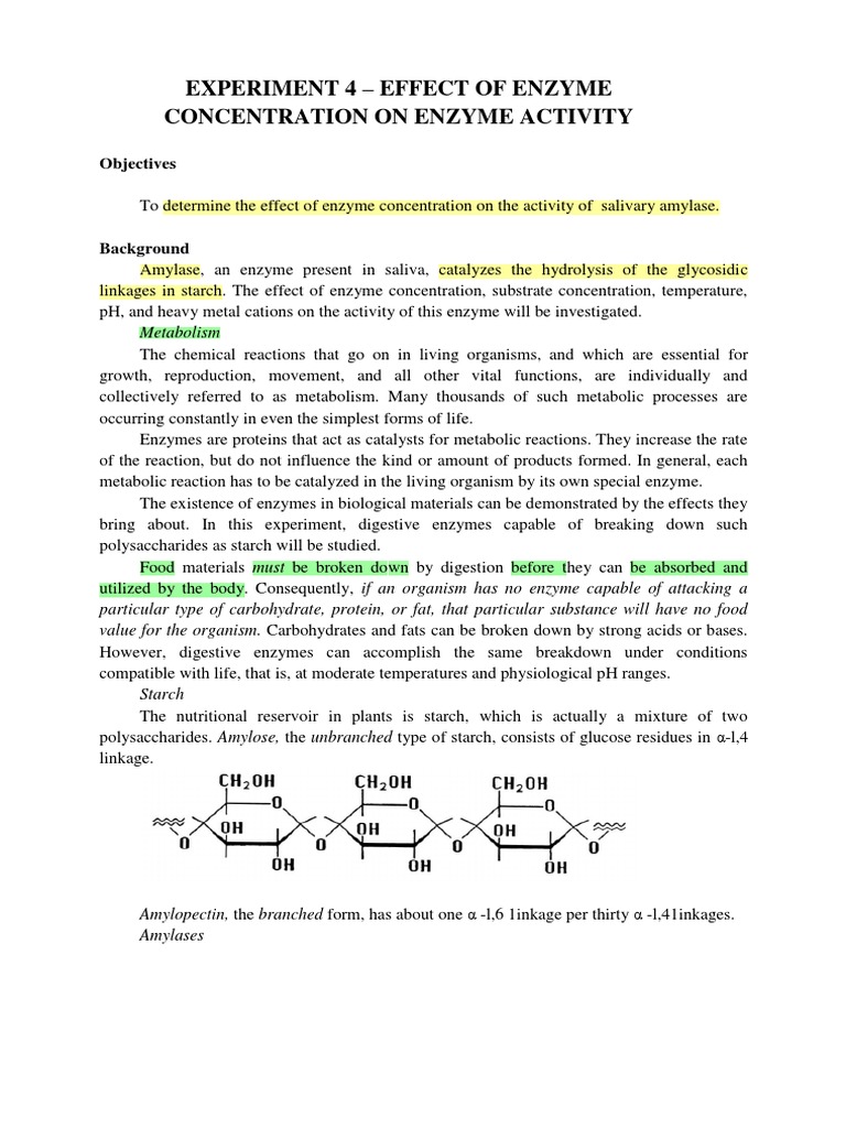 Experiment 4 - Effect of Enzyme Concentration On Enzyme Activity | PDF ...