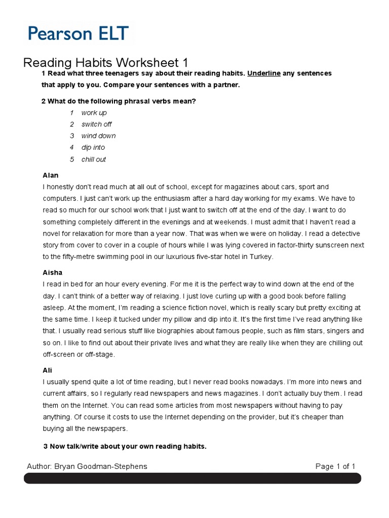 GBBJG10000131 Reading Habits Worksheet 1 | PDF