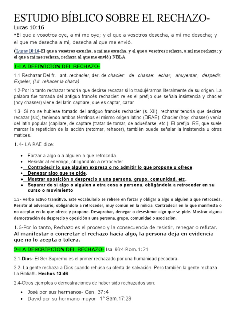 Estudio Bíblico Sobre El Rechazo Pdf Creencia Religiosa Y Doctrina