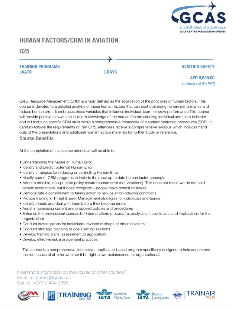 Human Factors/Crm in Aviation 025: Training Programs Aviation Safety ...