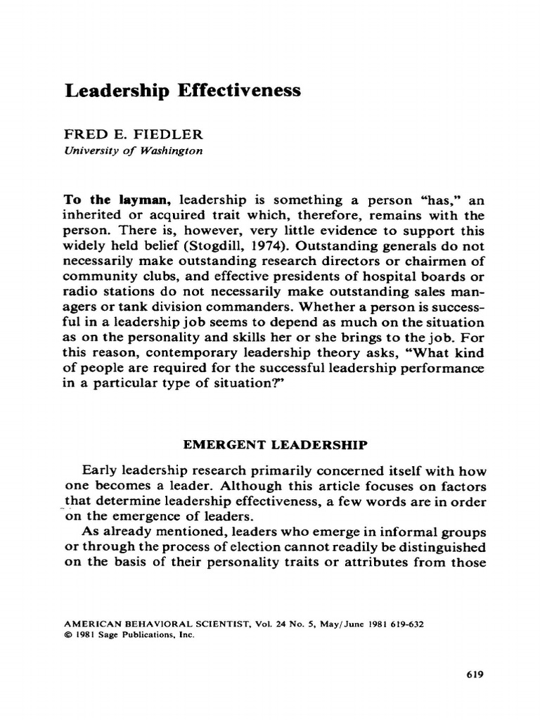 Fiedler1981 Leadership Effectiveness | PDF | Leadership | Neuropsychology