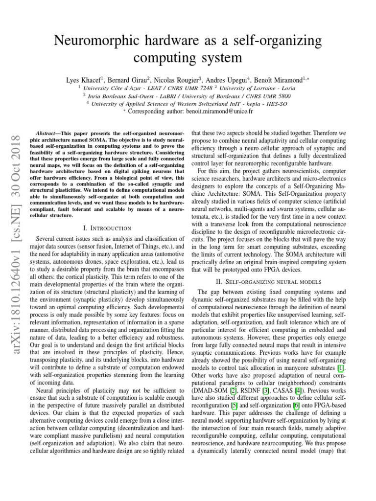 Neuromorphic Hardware As A Self-Organizing Computing System | PDF | Synaptic Plasticity ...