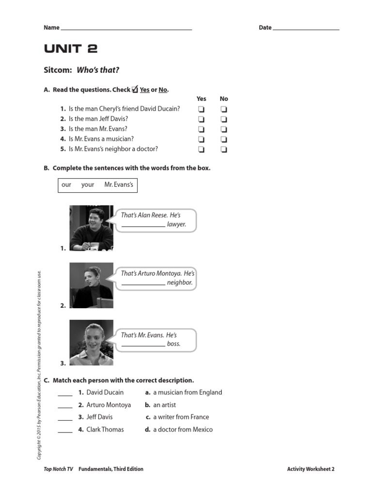 Interview and Sitcom Worksheet 2 | PDF