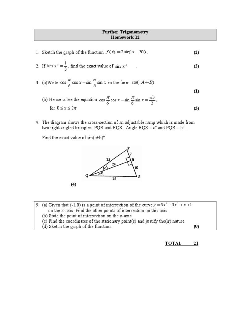 Trigonometry Homework Problems and Solutions | PDF