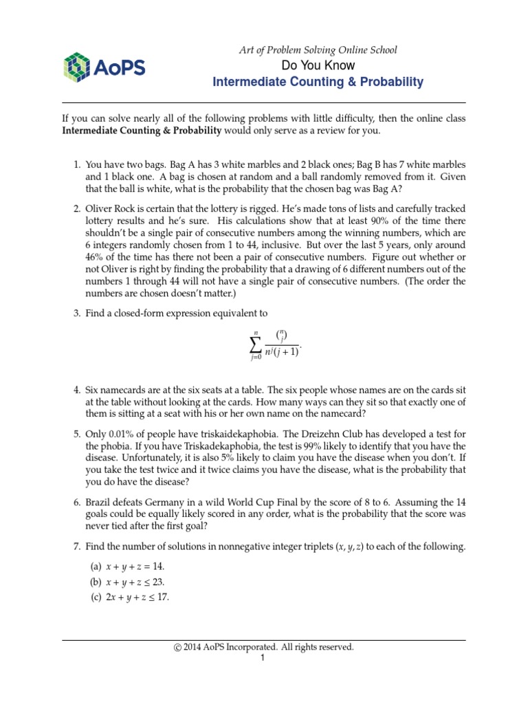 Intermediate Counting & Probability: Do You Know | PDF | Discrete ...