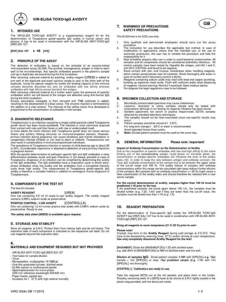 Vir-Elisa Toxo-Igg Avidity 7.: (UREA) | PDF | Elisa | Antibody
