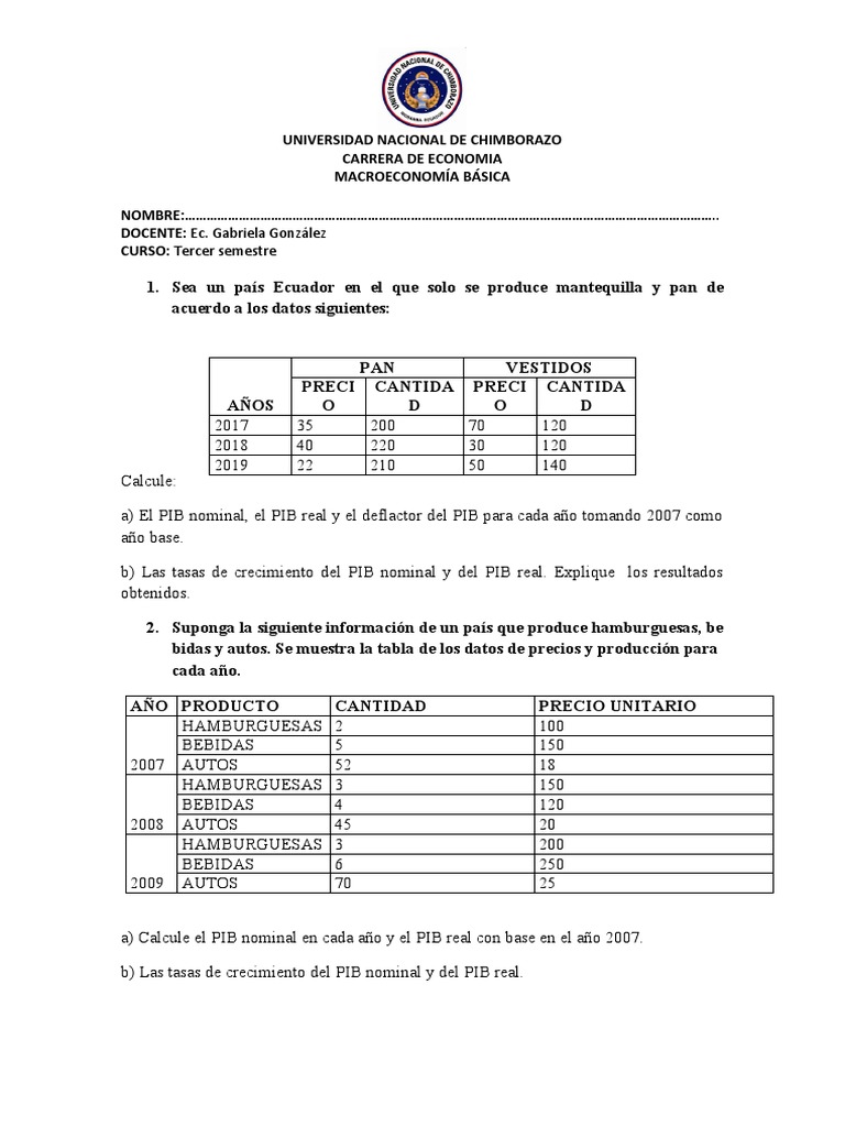 Taller Pib Nominal y Pib Real | PDF