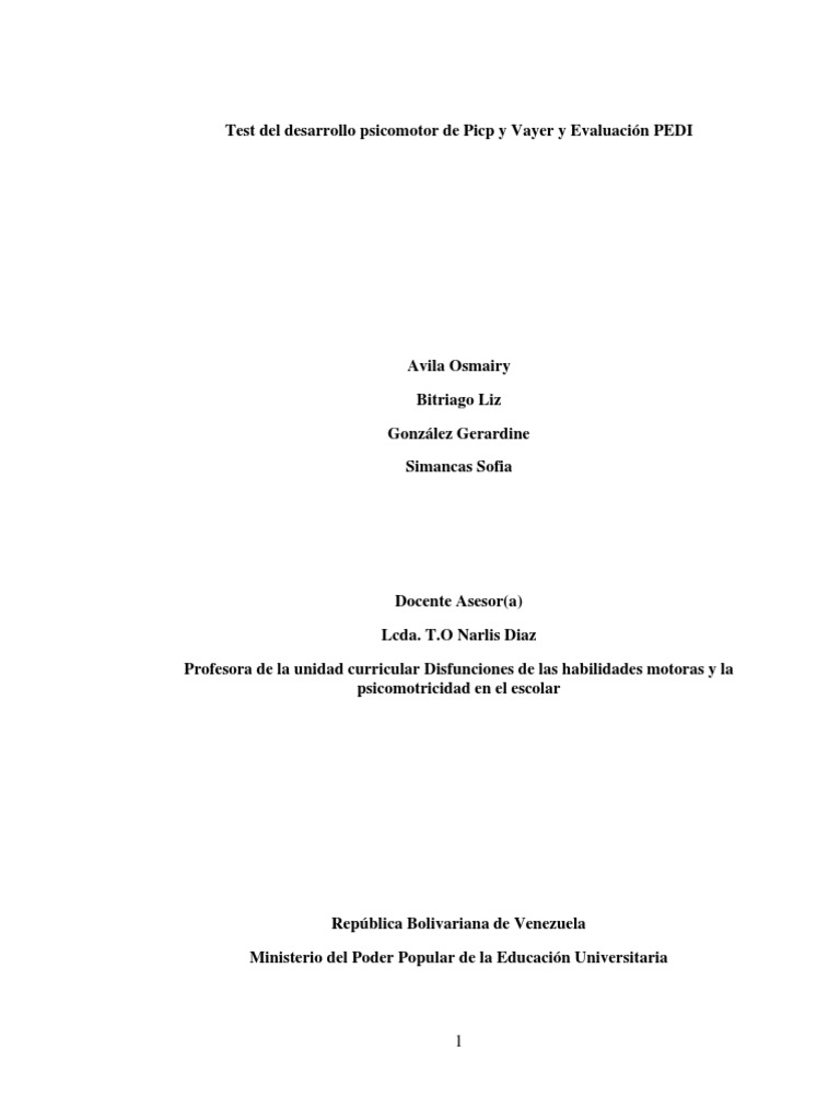 Informe Test de Desarrollo Psicomotor de Picp y Vayer | PDF | Rodilla ...
