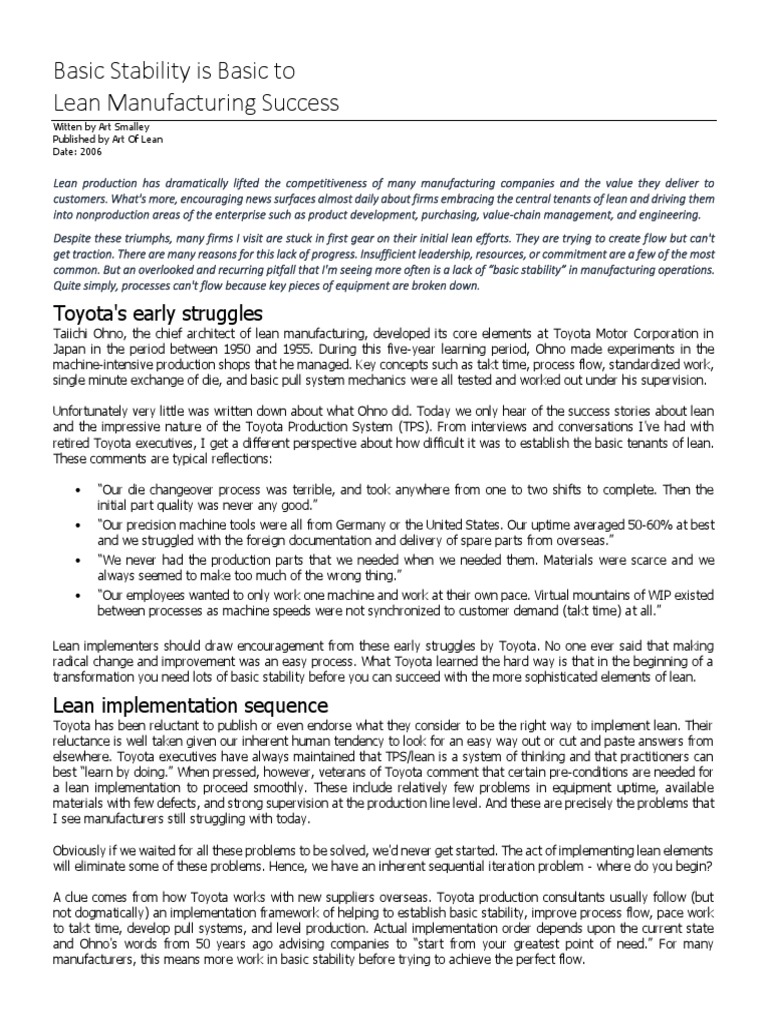 Basic Stability in Lean Manufacturing | PDF | Lean Manufacturing ...