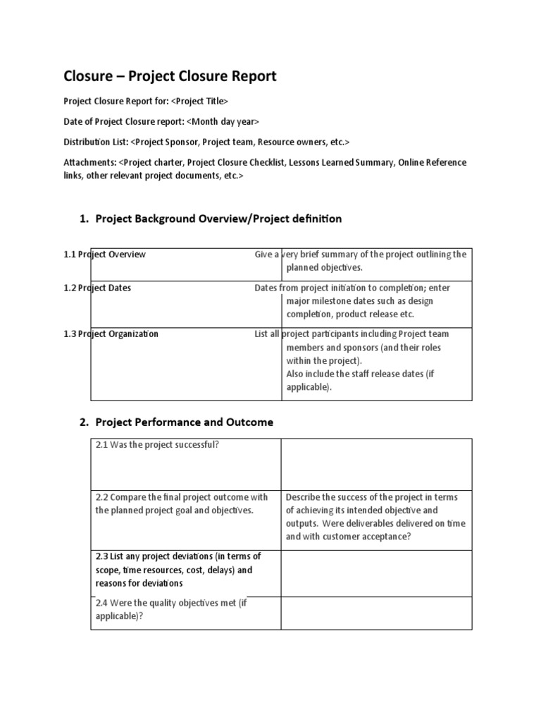 Project Closure Report Template | PDF | Cognition | Economies
