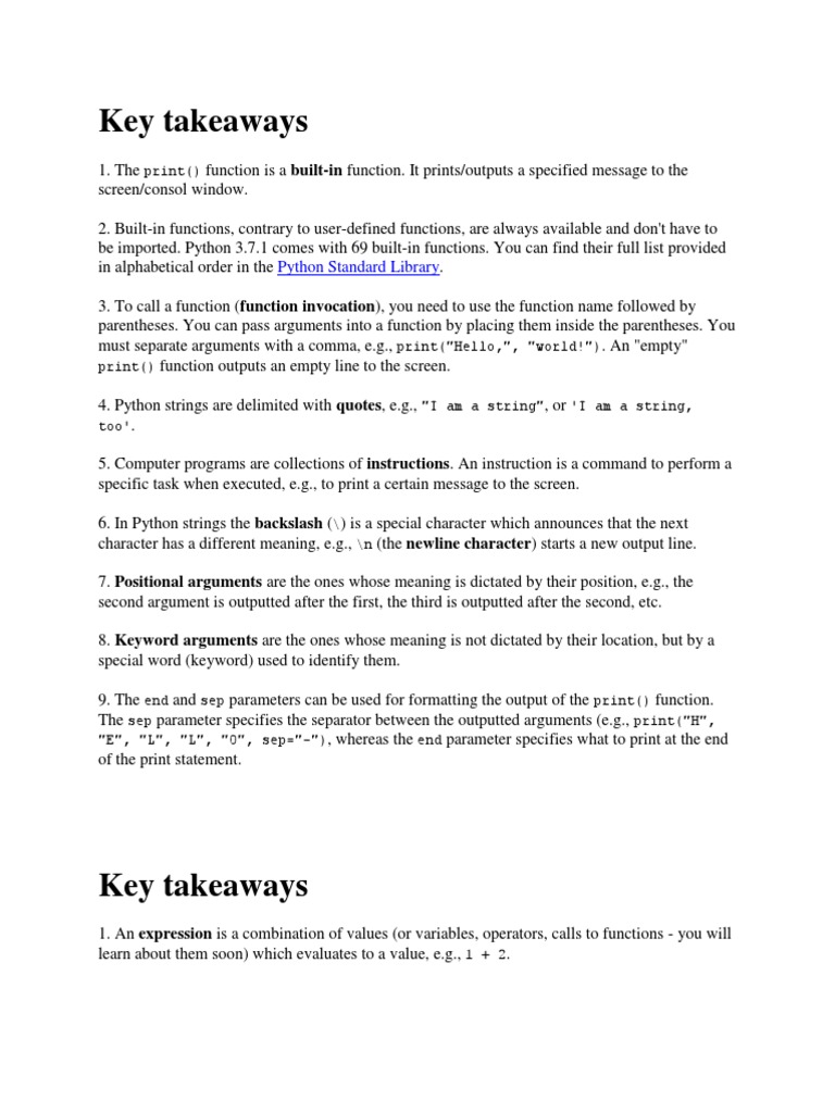 Key Takeaways - PDV - PRASAD | PDF | Parameter (Computer Programming) | Control Flow