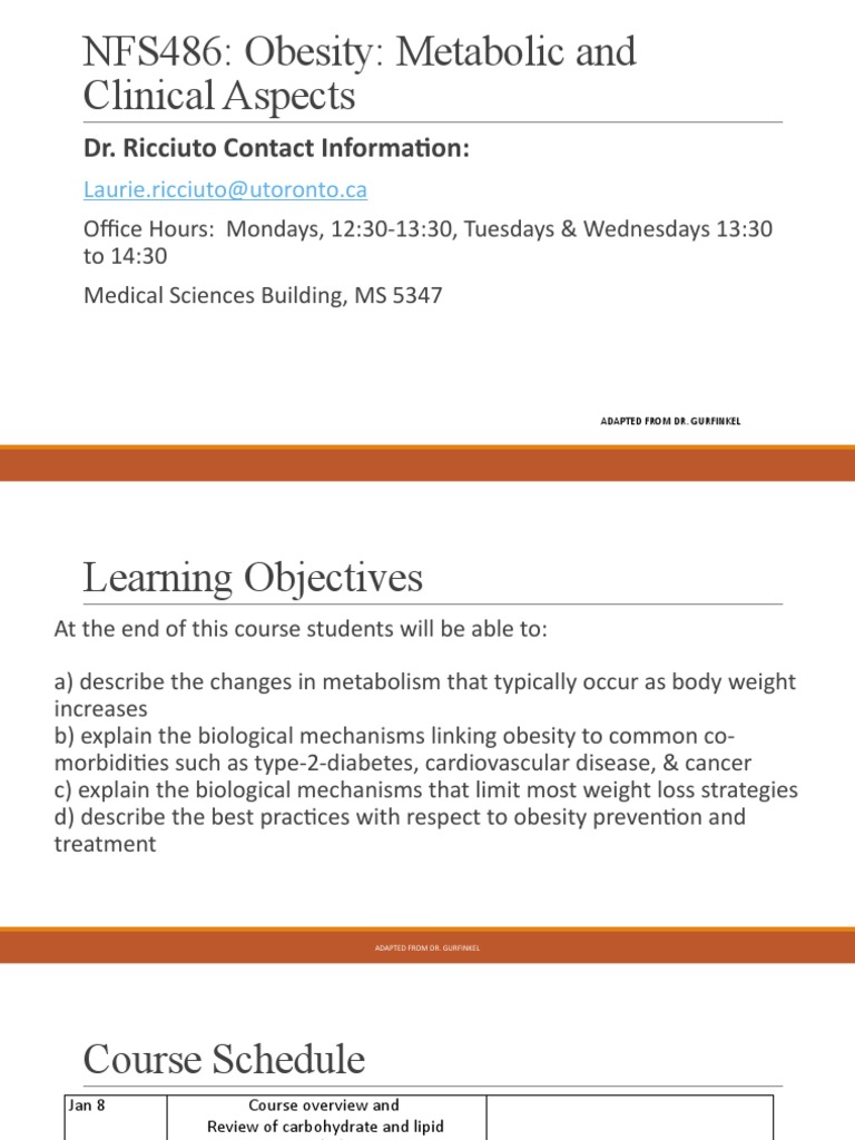 NFS486: Obesity: Metabolic and Clinical Aspects: Dr. Ricciuto Contact ...
