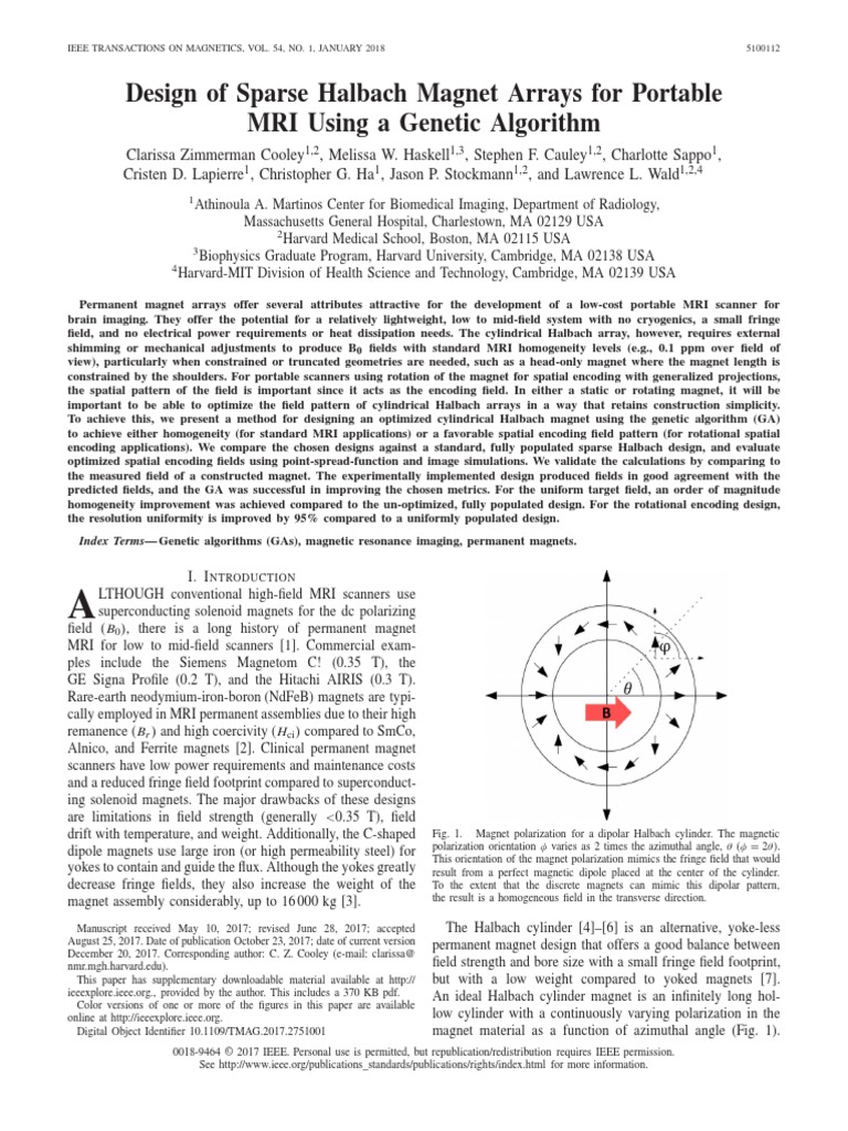 Design of Sparse Halbach Magnet Arrays For Portable MRI Using A Genetic Algorithm | PDF ...