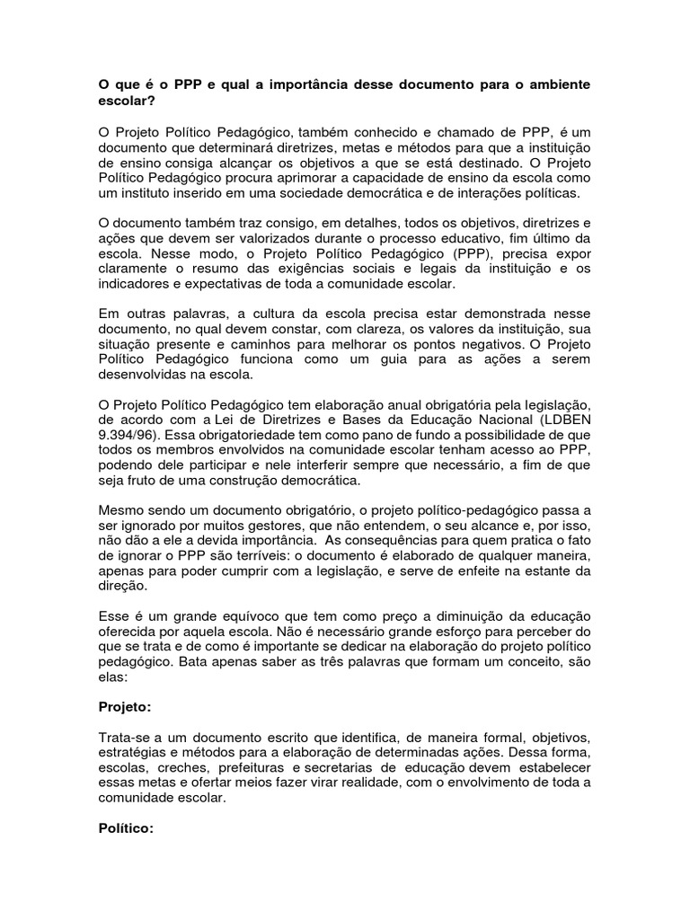 O Que É o PPP e Qual A Importância Desse Documento para o Ambiente ...