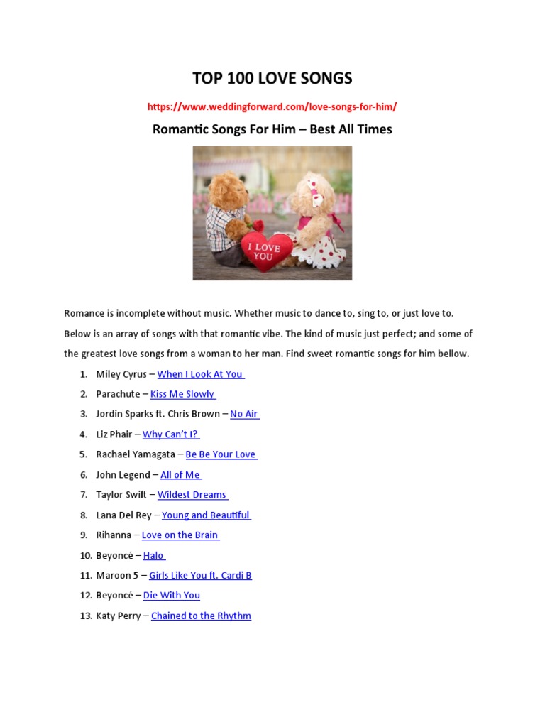 Top 100 Love Songs | Download Free PDF | Rhythm And Blues | Love