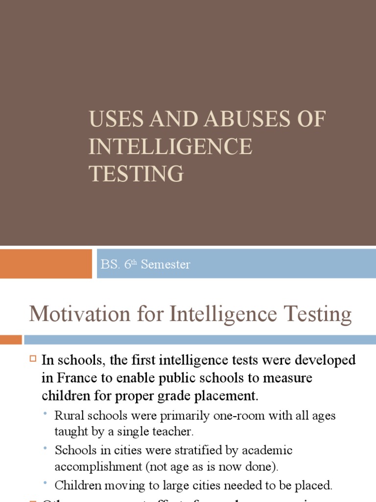 Uses and Abuses of Intelligence Testing: BS. 6 Semester | PDF ...