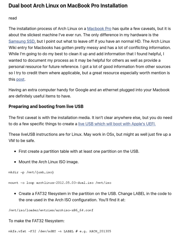 Dual Boot Arch Linux On MacBook Pro Installation | PDF | Booting | File System