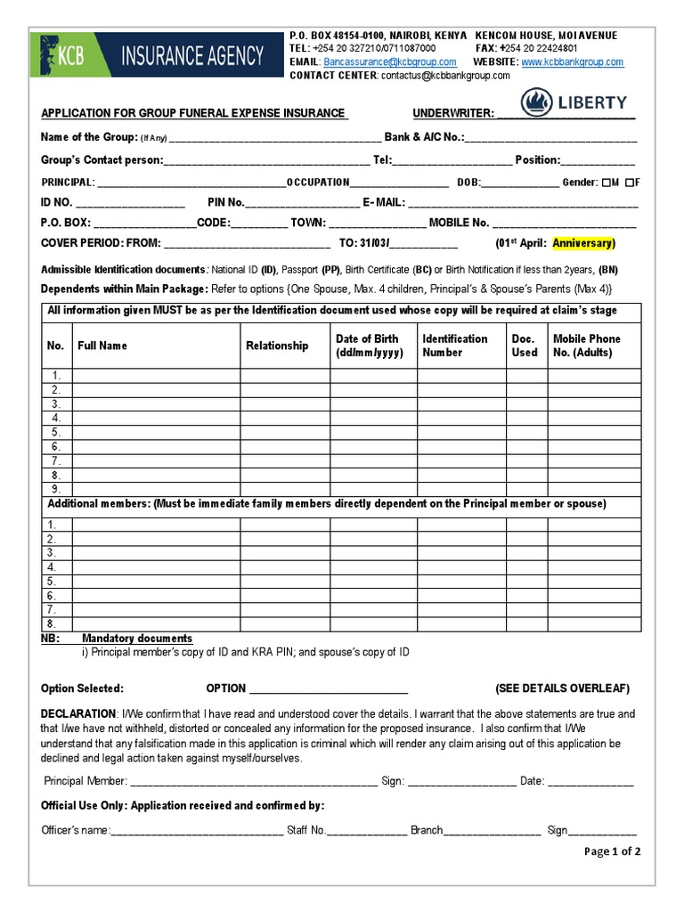 KCB Forms | PDF | Identity Document | Insurance