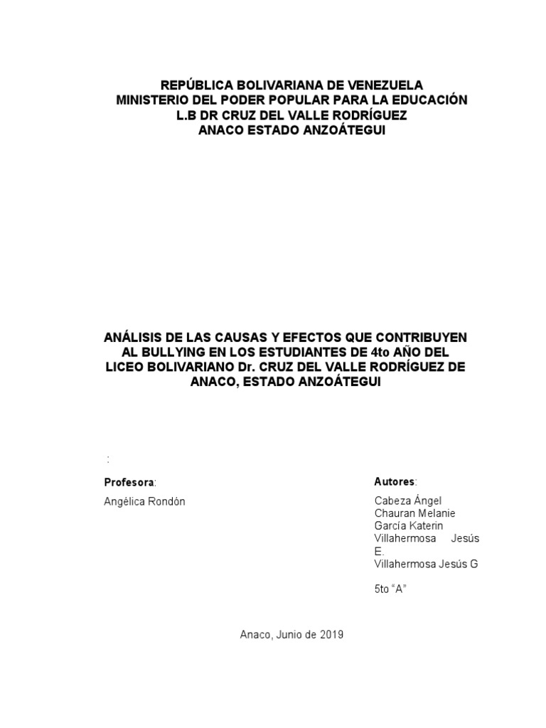Causas y Efectos del Bullying en Anaco | PDF | Violencia | Adolescencia