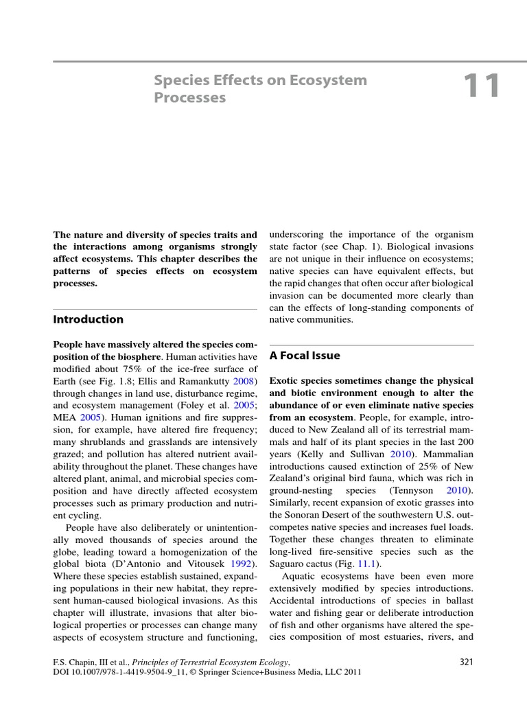 Species Effects On Ecosystem Processes: A Focal Issue | PDF | Ecosystem ...