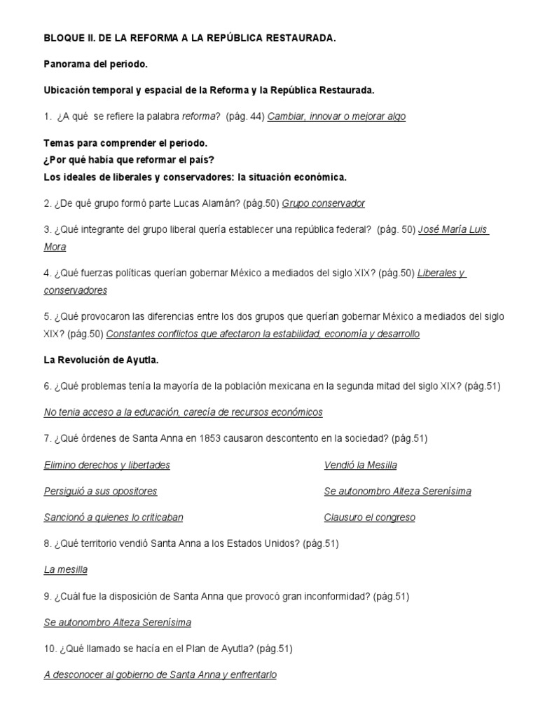 De la Reforma a la República Restaurada | PDF | revolución mejicana ...