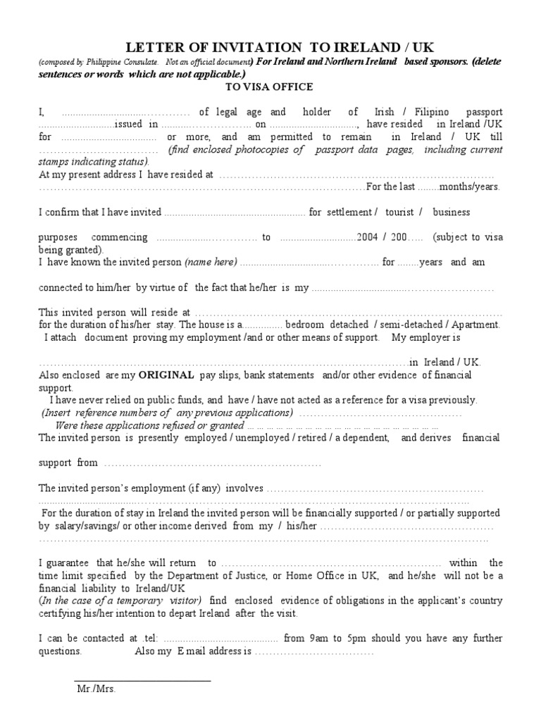 Letter of Invitation To Ireland | PDF | Passport | Travel Visa