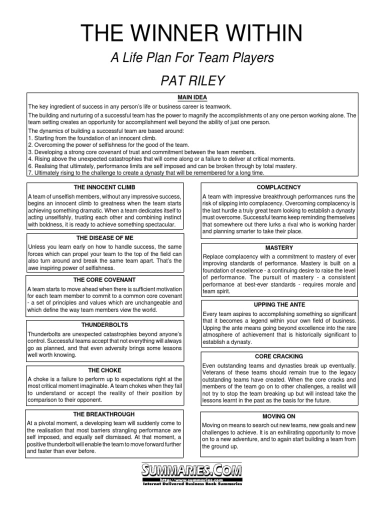 The Winner Within: A Life Plan For Team Players Pat Riley | PDF ...