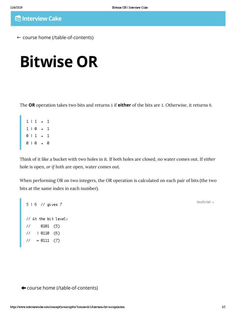 Bitwise OR - Interview Cake PDF | PDF