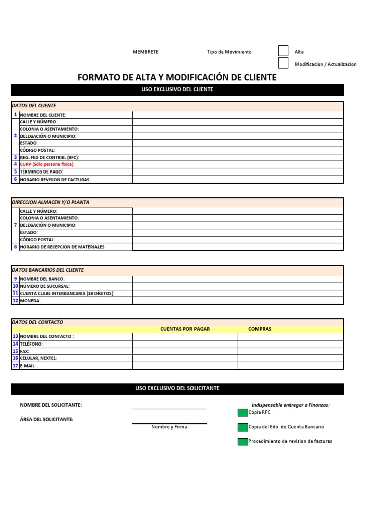 Formato Alta de Cliente | PDF | Informática | Servicio financiero y ...