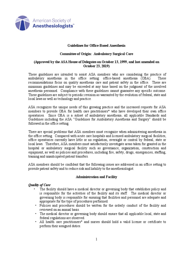Guidelines For Office Based Anesthesia | PDF | Anesthesia | Surgery