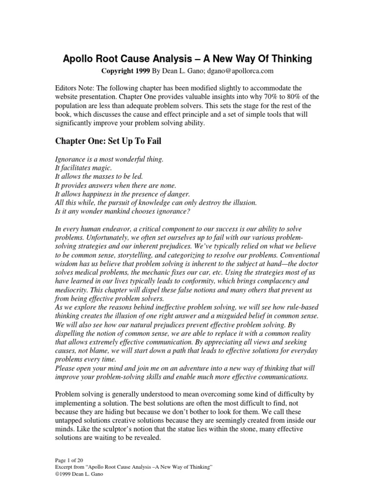 Apollo Root Cause Analysis - A New Way of Thinking: Chapter One: Set Up ...