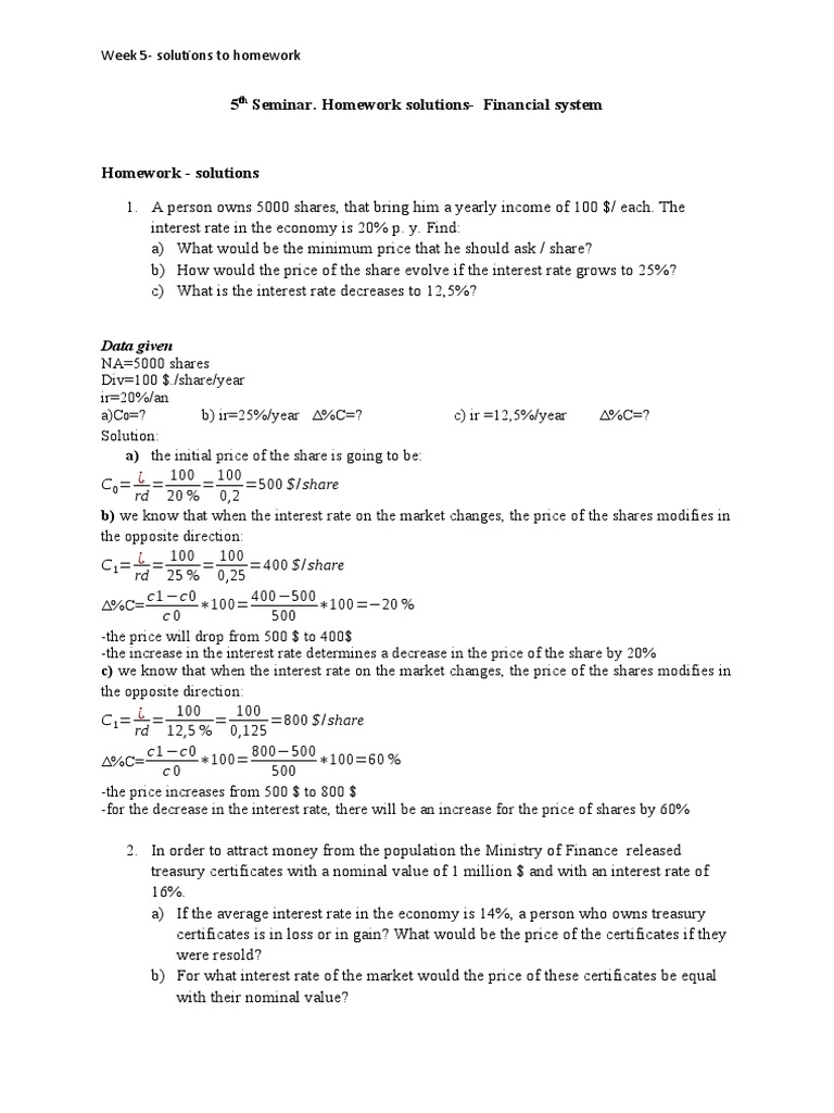 Analyzing Financial Documents: Solutions to Homework Problems Involving ...