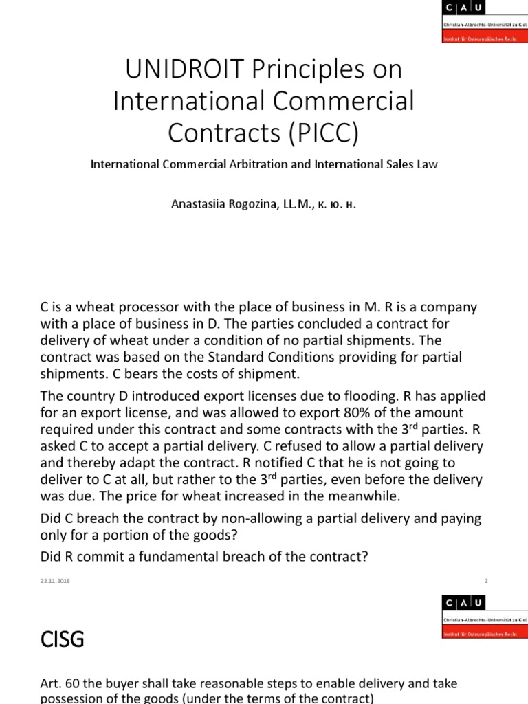 Unidroit Principles of International Contracts | PDF | Breach Of ...