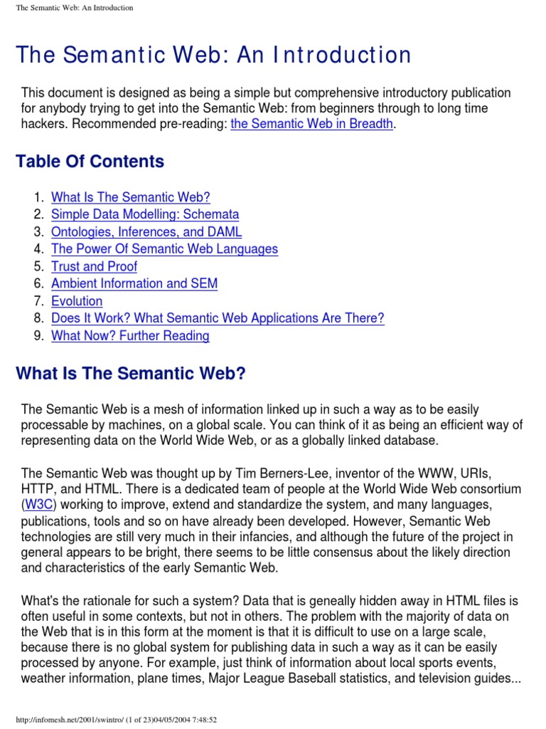 The Semantic Web An Introduction | PDF | Resource Description Framework | Semantic Web