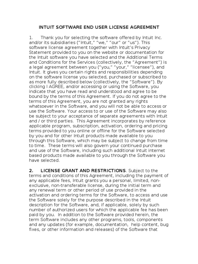 Intuit Software End User License Agreement | PDF | Quick Books | Debit Card
