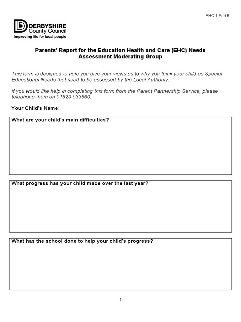 Parents' Report For The Education Health and Care (EHC) Needs ...