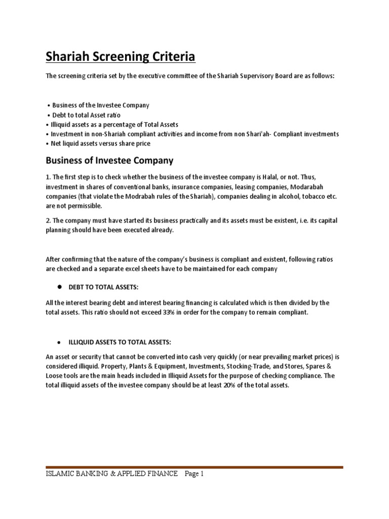 Shariah Screening Criteria | PDF | Market Liquidity | Islamic Banking ...